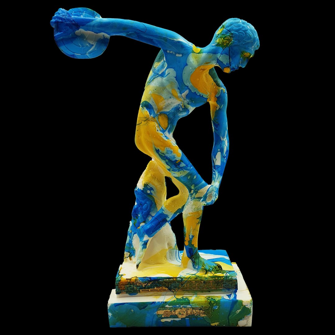 Discus Thrower Colorful Sculpture, Discobolus Greek Athlete Statue ...