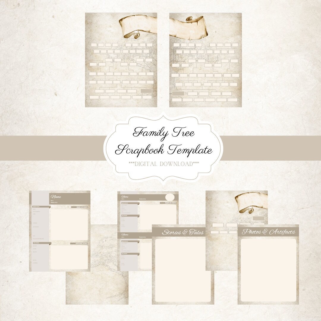 Family Tree Scrapbook Template, Family History, Genealogy Chart ...