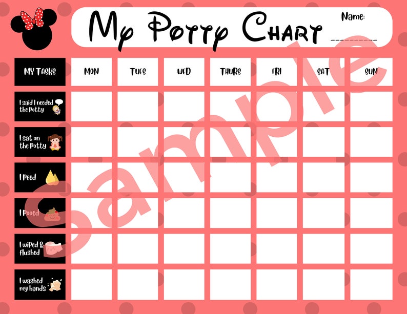 Minnie Mouse Potty Training Chart, TWO CHARTS INCLUDED, Toilet Training ...