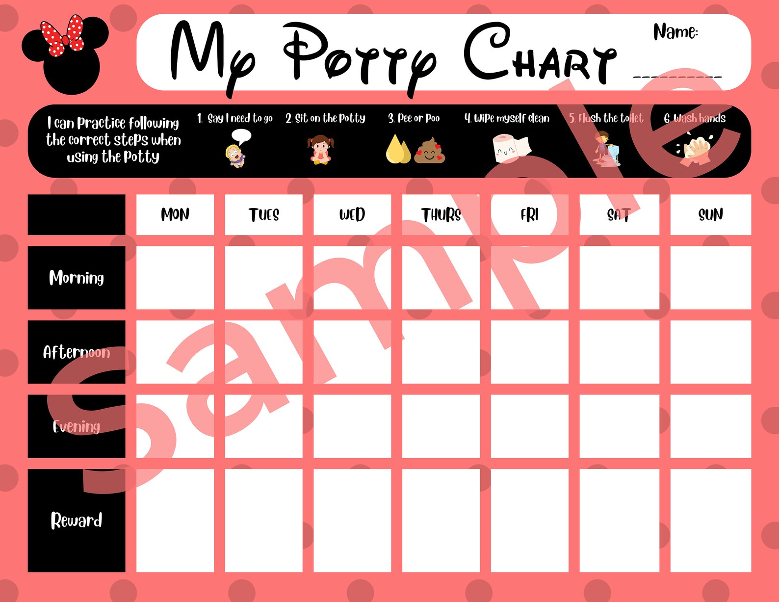 Minnie Mouse Potty Training Chart, TWO CHARTS INCLUDED, Toilet Training ...