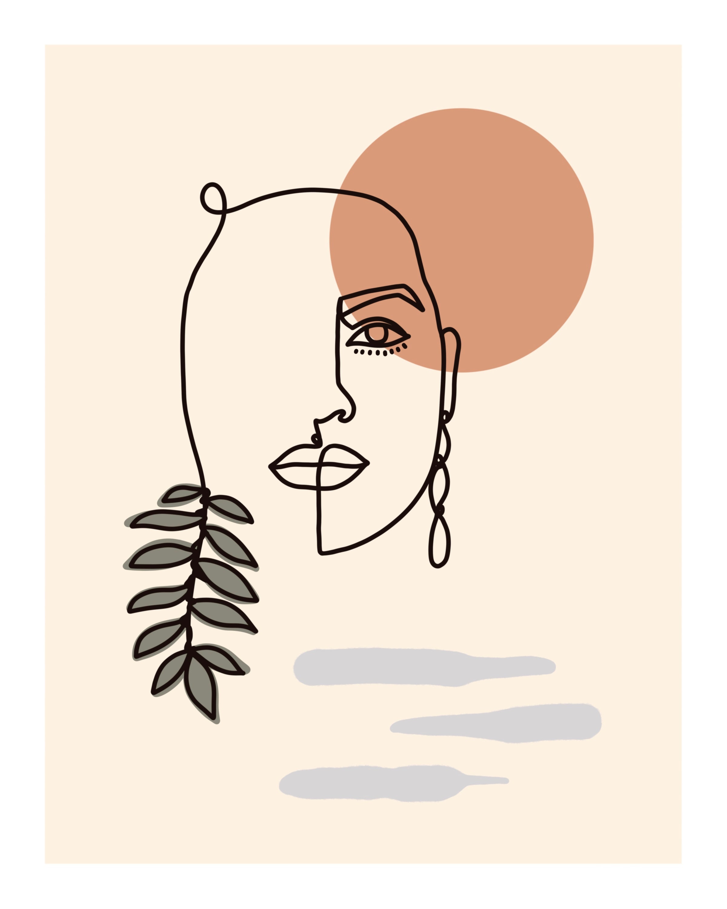 Continuous Line Lady With Leaves Print Home Decor Wall Art Illustration ...