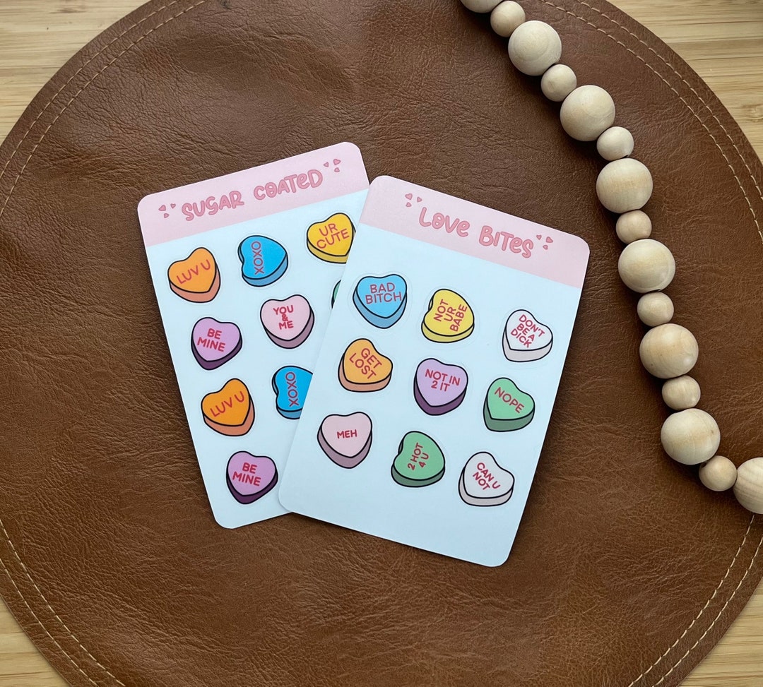 Conversation Heart Sticker Sheet Matte Vinyl Stickers for Hydroflask ...