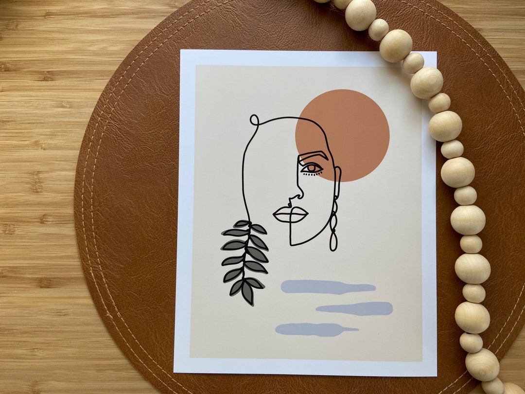 Continuous Line Lady With Leaves Print Home Decor Wall Art Illustration ...