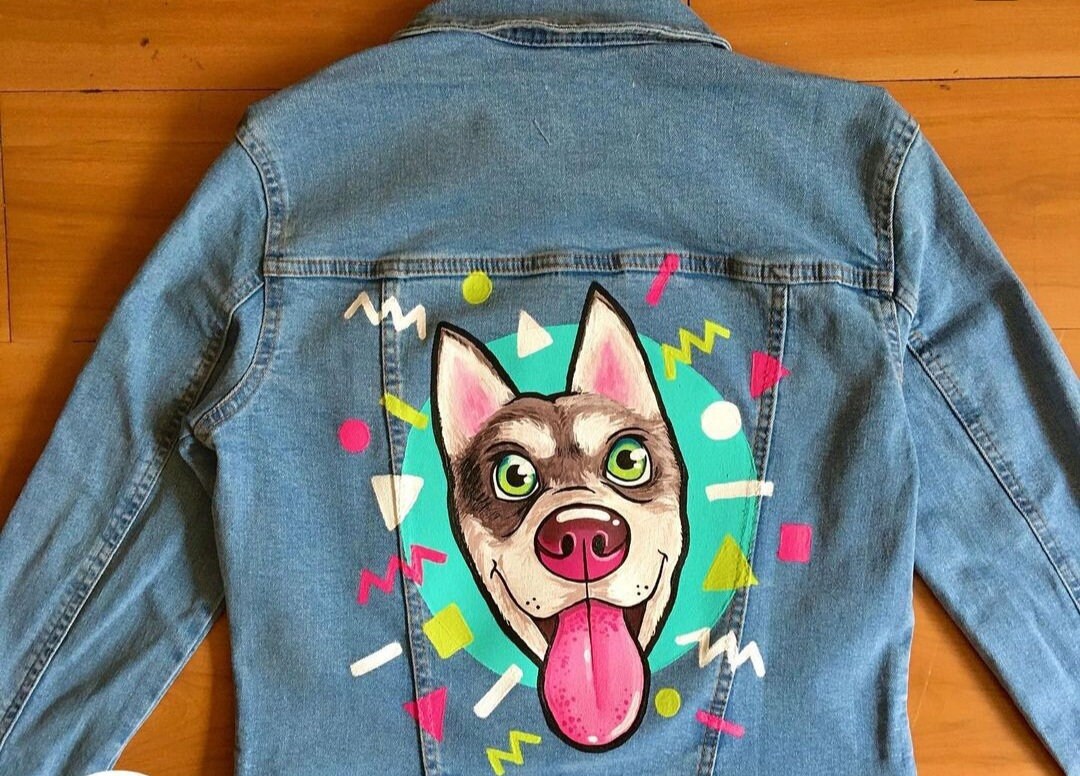 Denim Jacket Personalized Caricature of Your Dog Hand Painted Send Us ...