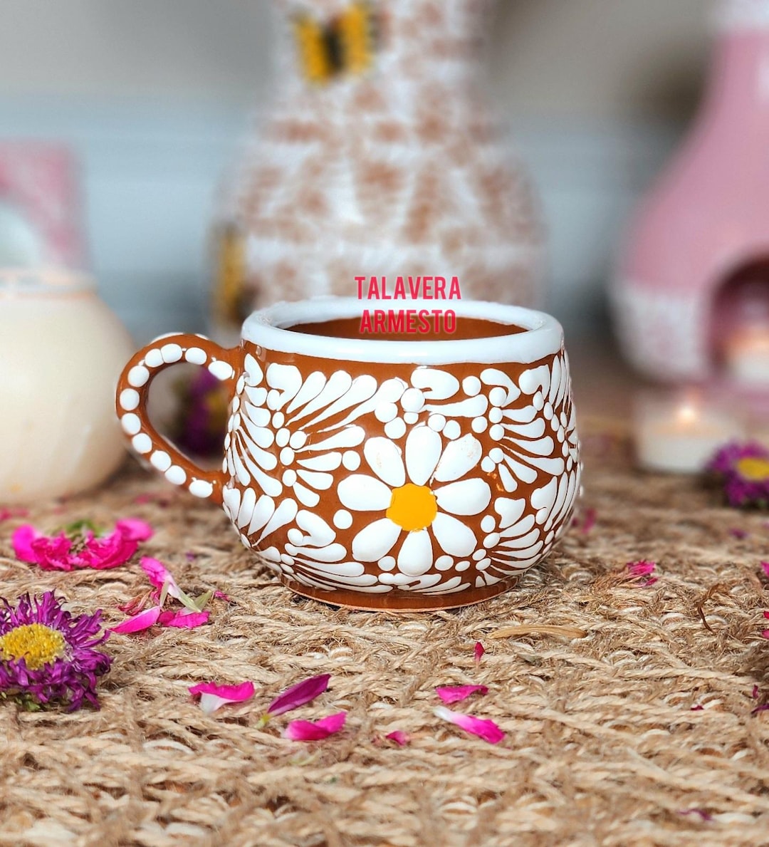 Talavera Daisy Mug Blue Margarita Coffee Mug 8oz Taza Chocolatera ...