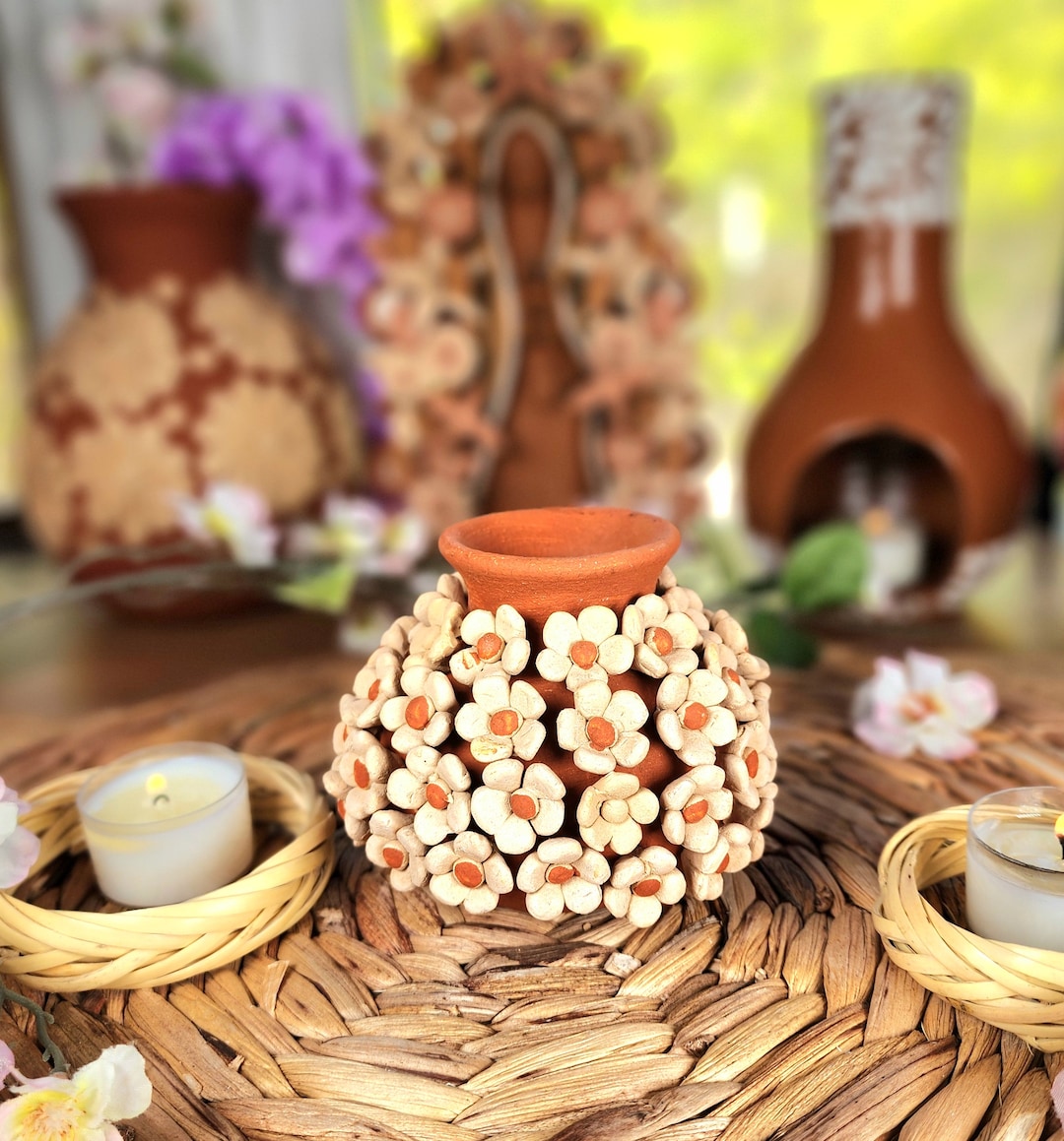 Embroidery 3d Clay Vase Decor Mexican Flowers Embroidery Pottery Barro ...