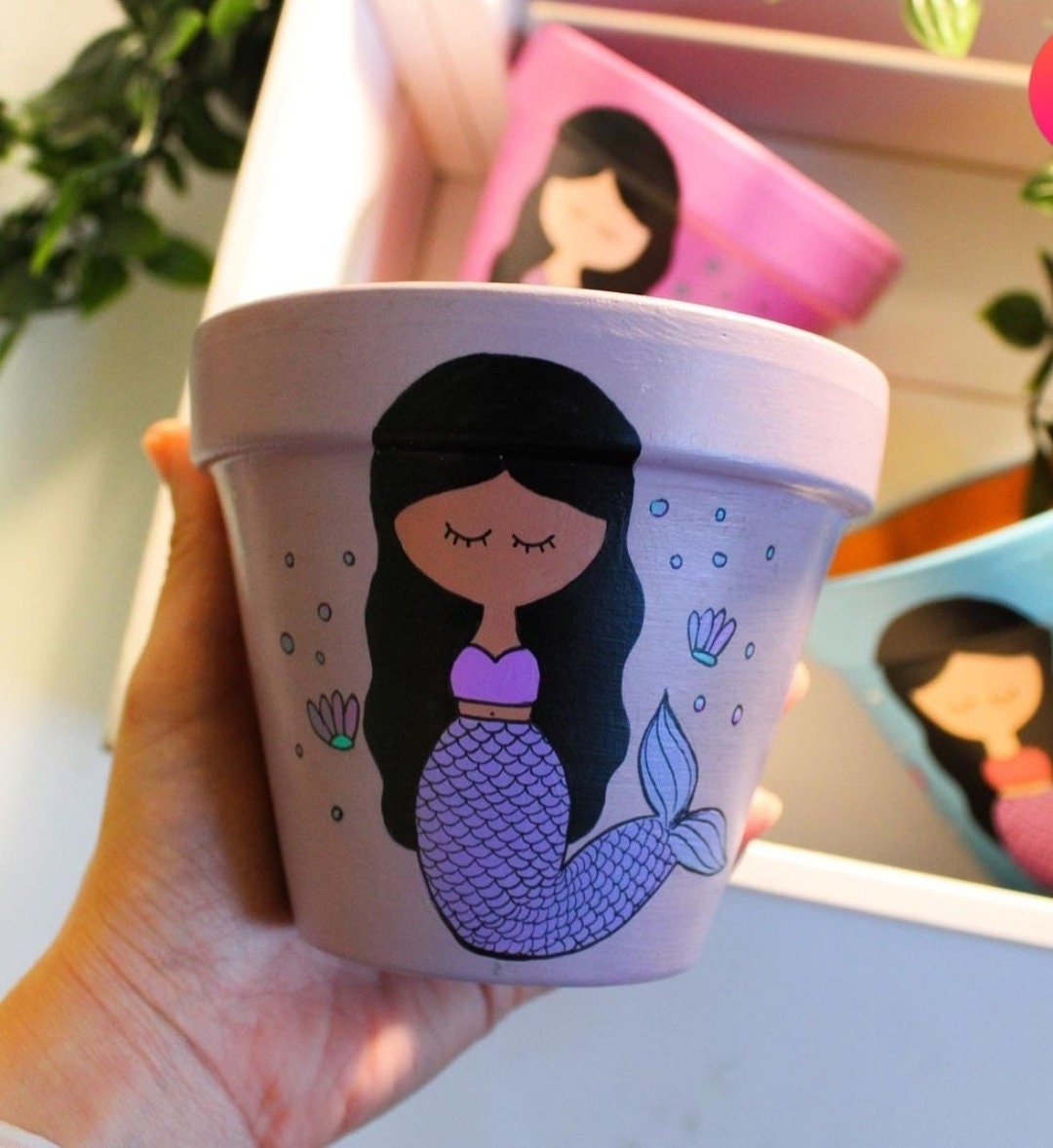 Hand Painted Mermaid Terracotta Pot Planter Home Decor Gift Waterproof ...
