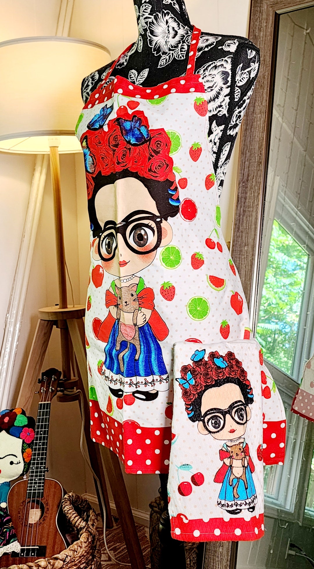 Frida Kahlo 2 Set Apron With Tortilla Cloth Gift Adult Mexican Flowers ...