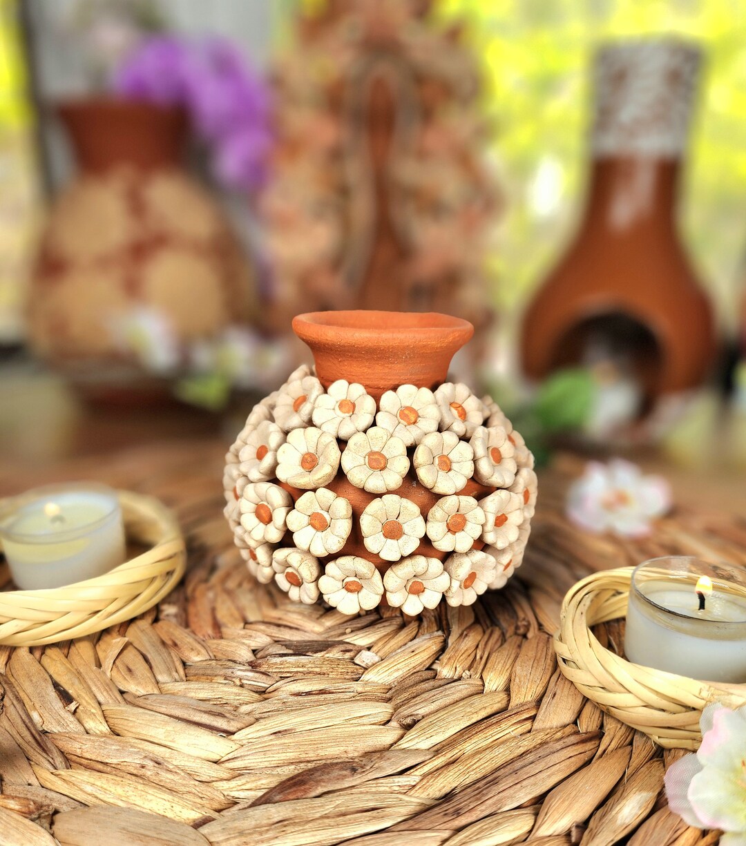 Embroidery 3d Clay Vase Decor Mexican Flowers Embroidery Pottery Barro ...