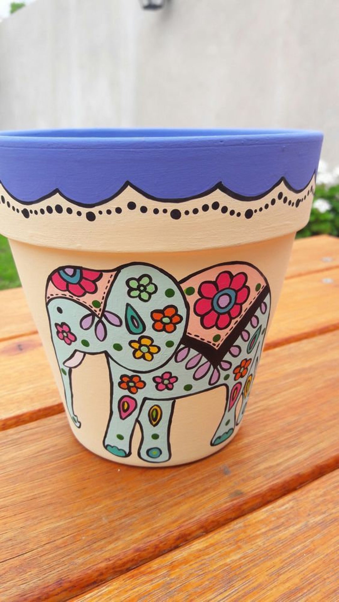 Hand Painted Clay Pot Colorful Elephant Flowery Clay Pot. - Etsy