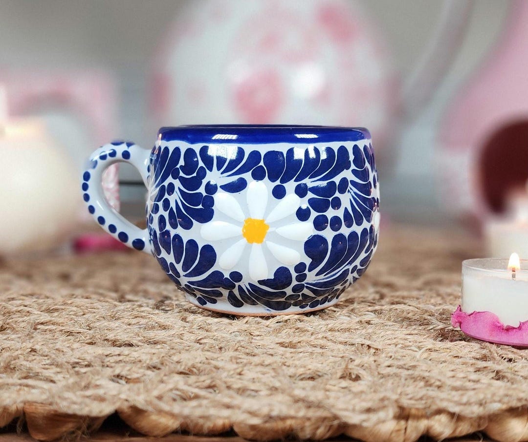 Talavera Daisy Mug Blue Margarita Coffee Mug 8oz Taza Chocolatera ...