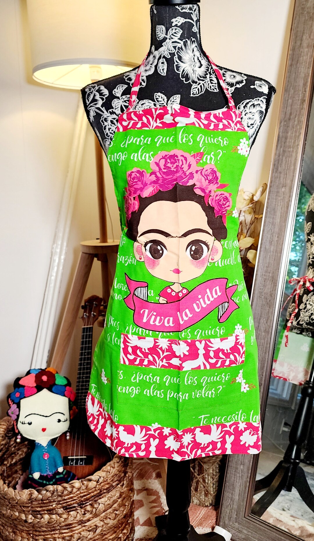 Frida Kahlo Apron Gift Adult Mexican Green Sublimation Apron Artesanias ...