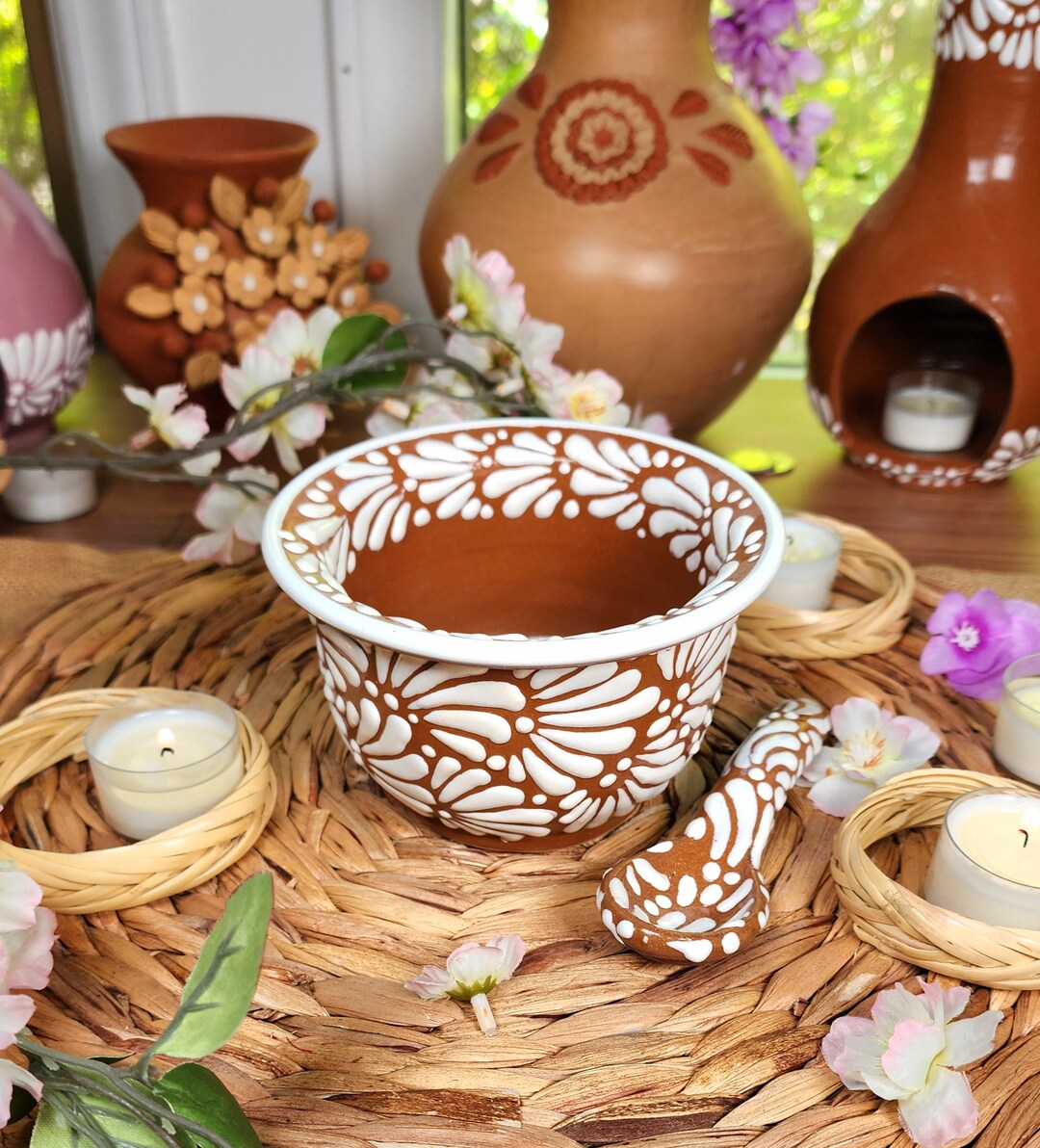 Original Mexican Talavera Brown Salsa Holder With Spoon Handmade ...