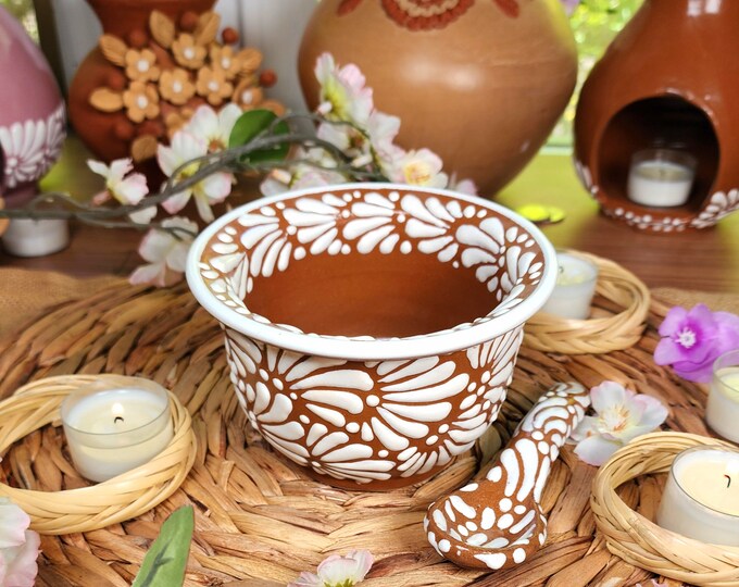 Original Mexican Talavera Brown Salsa Holder With Spoon Handmade ...