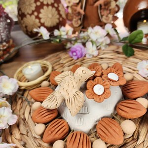 Hand Sculpted Clay Heart Corazón Wall Decor Mexican Flower Bird ...