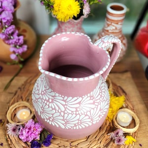 Large Mexican Talavera Heart Pitcher Crepe Pink 3 Liter Handmade Home ...