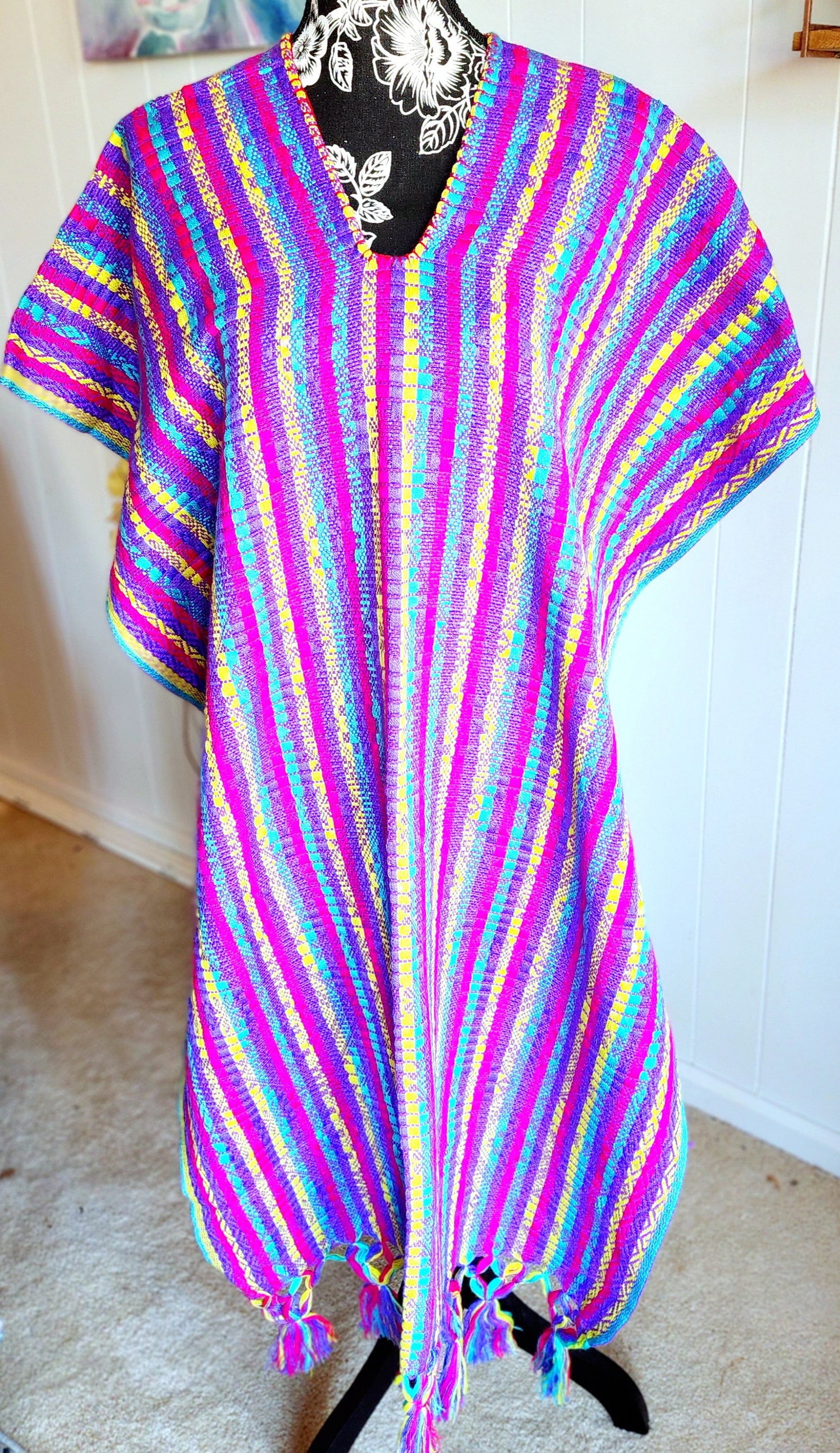 Mexican Woven Gaban Poncho 2 Way to Use Handmade Soft Warm Sarape Dress ...