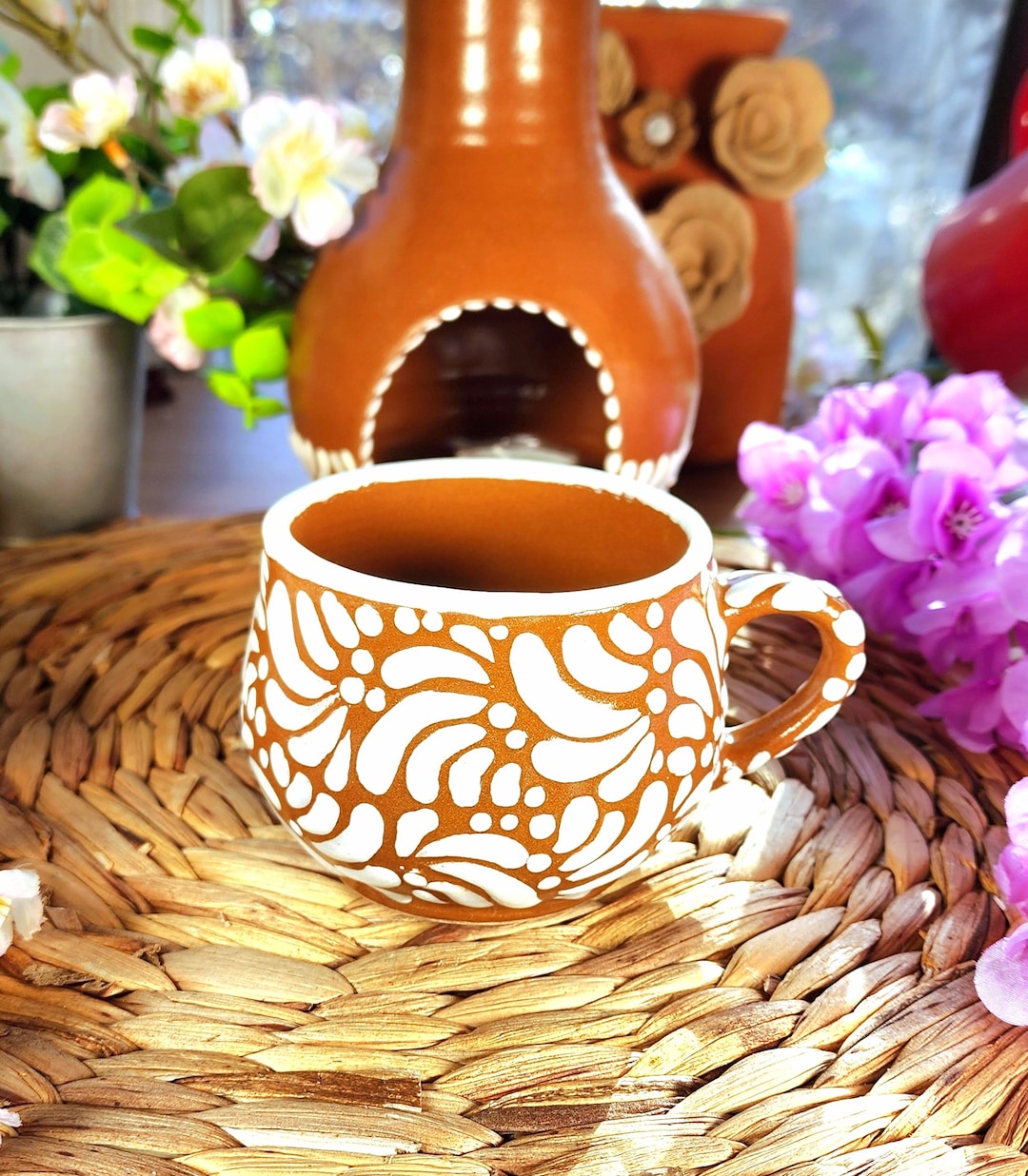 Original Mexican Talavera Brown White Coffee Mug Handmade Handpainted ...