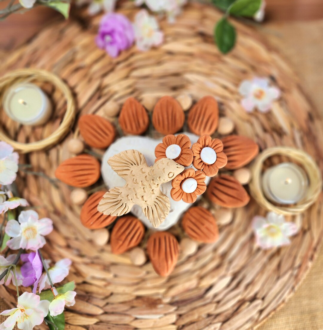 Hand Sculpted Clay Heart Corazón Wall Decor Mexican Flower Bird ...