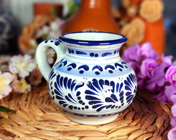 Original Mexican Talavera Blue Coffee Mug Tradicional Cantarito Jarrito ...