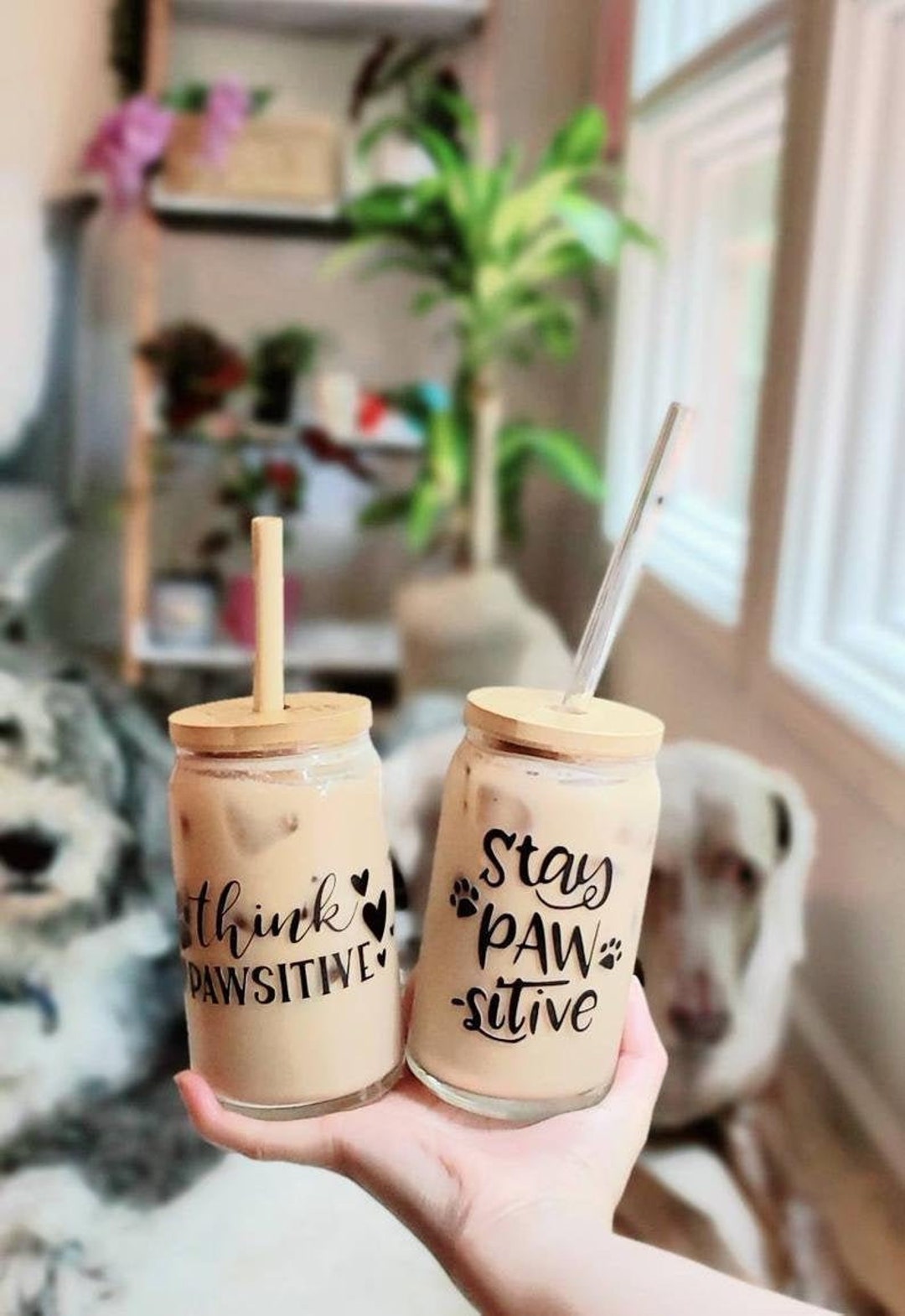 Staw Paw-sitive Think Pawsitive Can Shaped Glass With Vinyl - Etsy