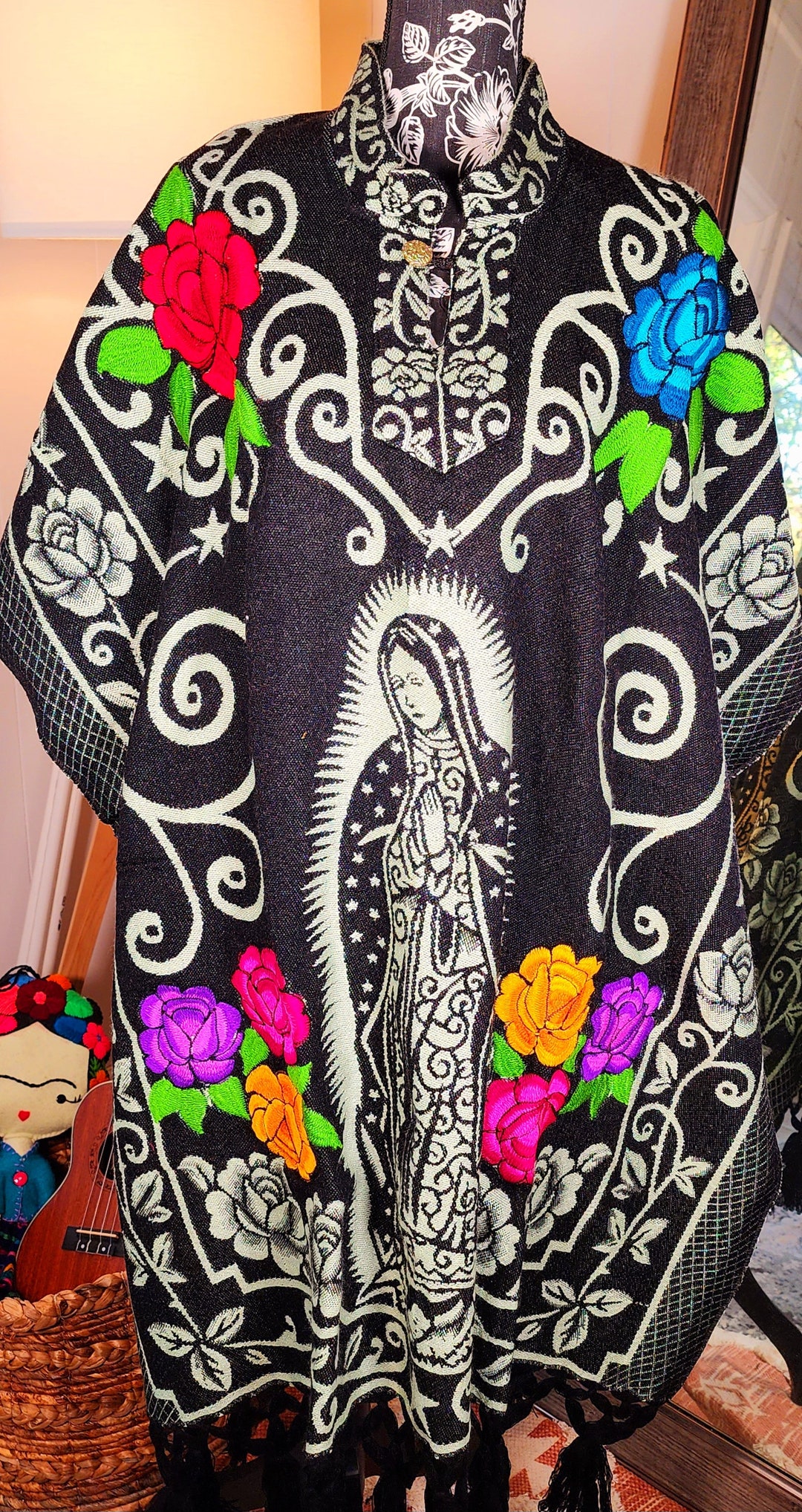 Mexican Woven Embroidered Gaban Virgen De Guadalupe Soft Warm Mañanita ...