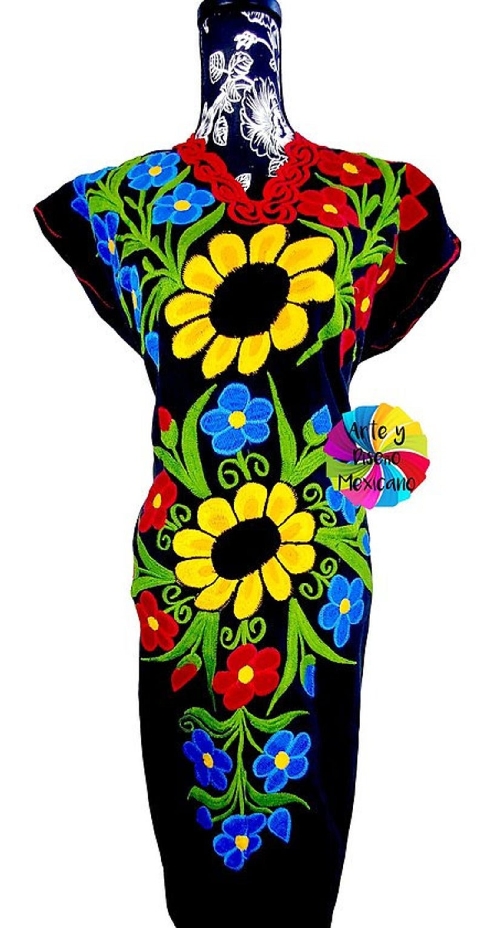 Embroidered Mexican Traditional Dress. Handcrafted Manta Dress - Etsy