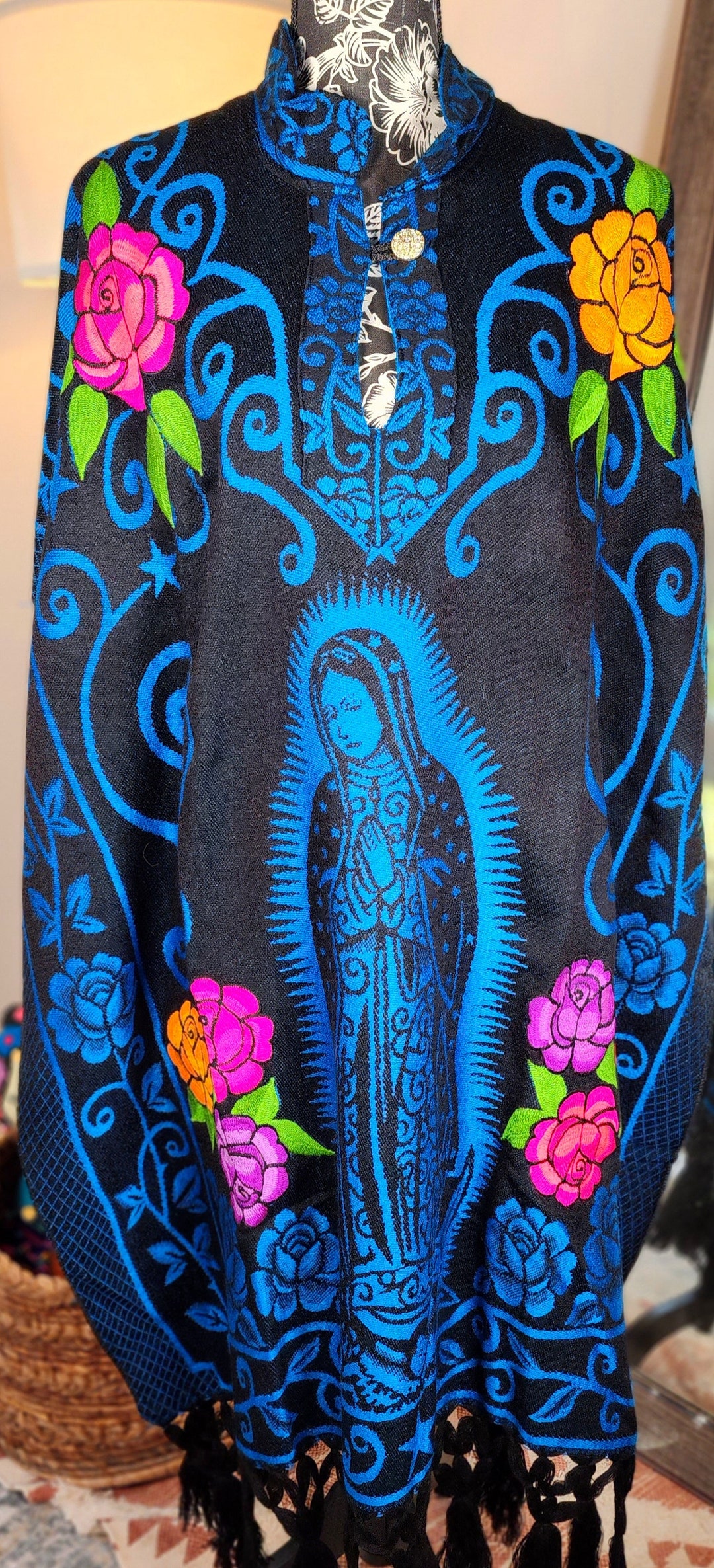 Mexican Woven Embroidered Gaban Virgen De Guadalupe Soft Warm Mañanita ...