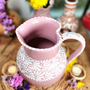 Large Mexican Talavera Heart Pitcher Crepe Pink 3 Liter Handmade Home ...
