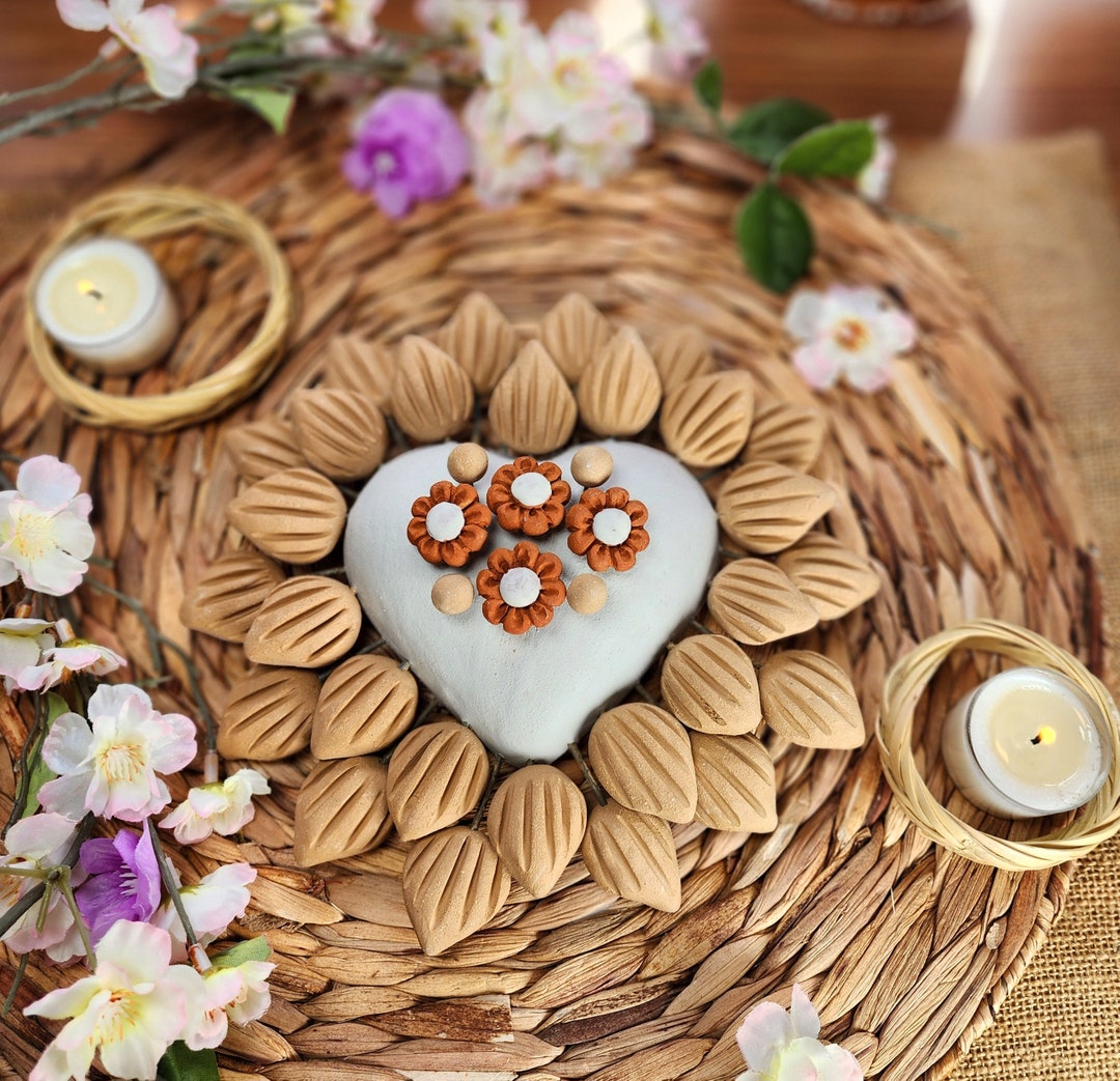 Hand Sculpted Large Clay Heart Corazón Wall Decor Mexican Flower ...