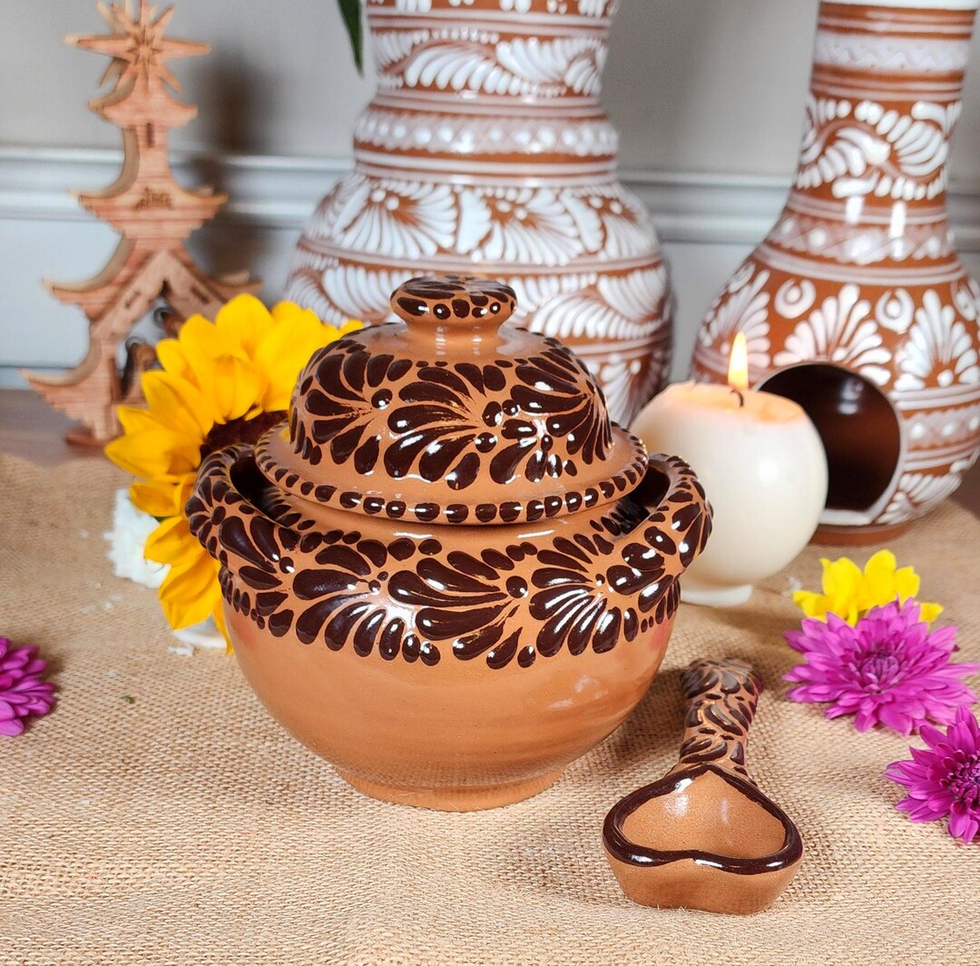 Mexican Talavera Azucarera Heart Spoon Sugar Bowl Handmade Home Decor ...