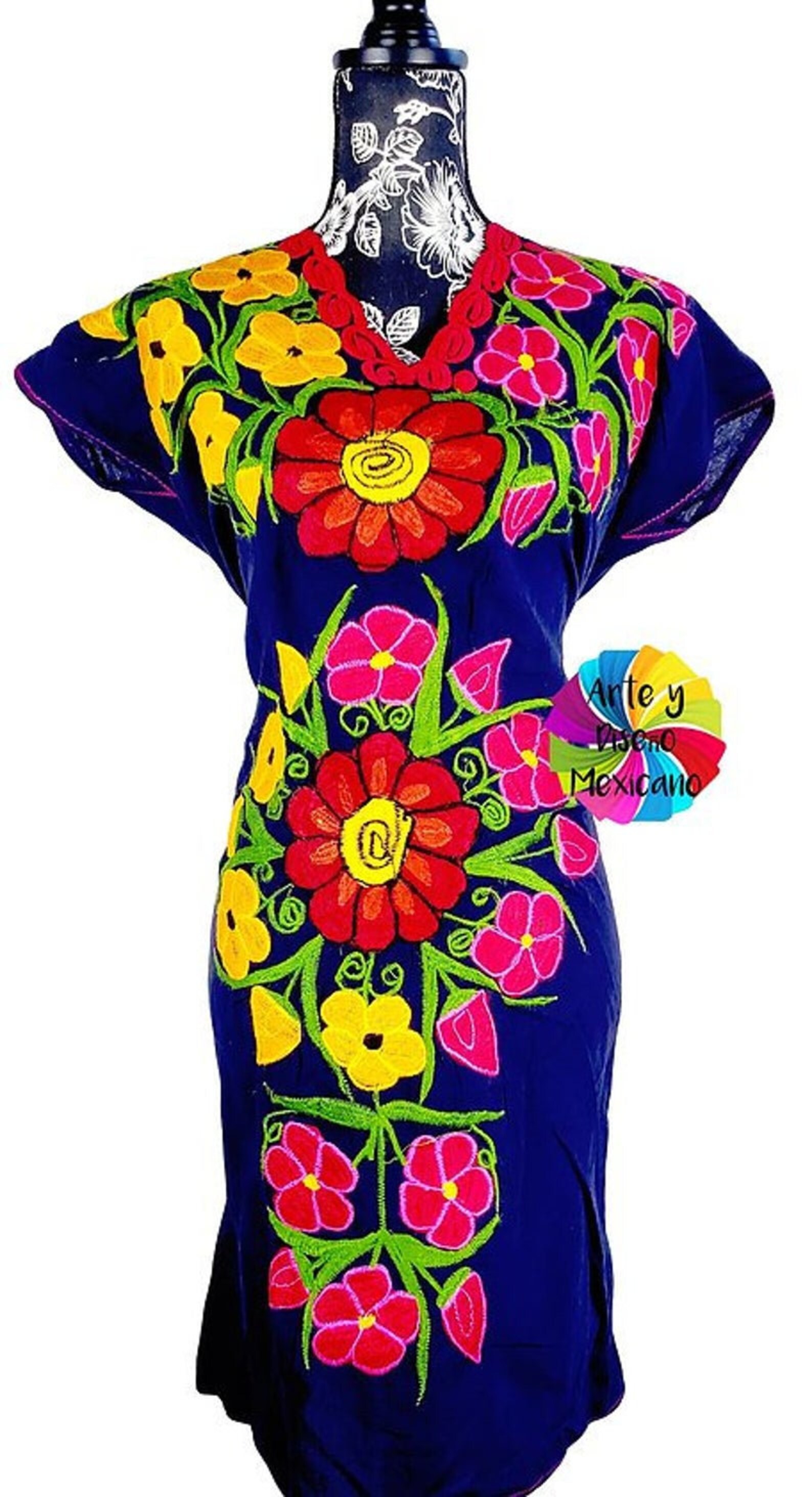 Embroidered Mexican Traditional Dress. Handcrafted Manta Dress - Etsy