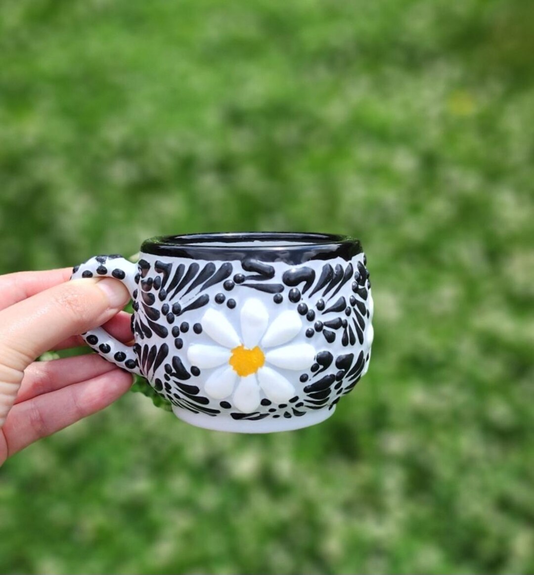 Talavera Daisy Mug Black Margarita Coffee Mug 8oz Taza Chocolatera ...