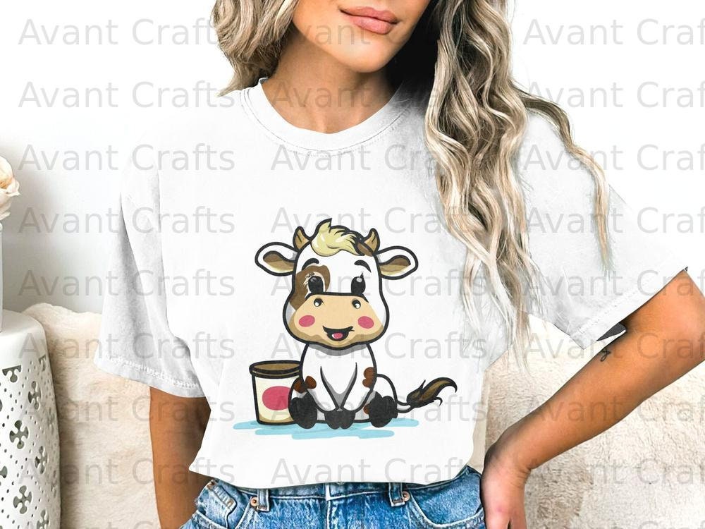 Cartoon Cow Drinking Coffee Digital File Download Jpeg, Png, Pdf - Etsy