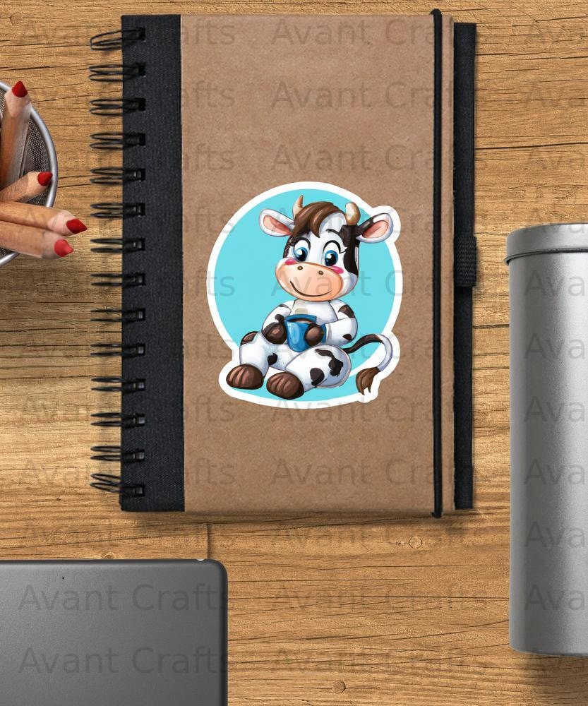 Cartoon Cow Drinking Coffee Digital File Download Jpeg, Png, Pdf - Etsy