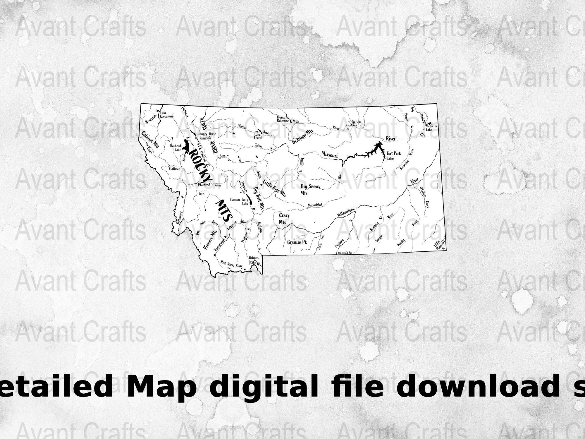 Montana - Detailed Map Digital File Download Svg, Png, Pdf - Etsy
