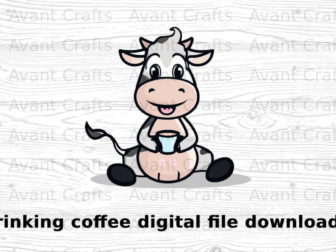 Cartoon Cow Drinking Coffee Digital File Download Jpeg, Png, Pdf - Etsy