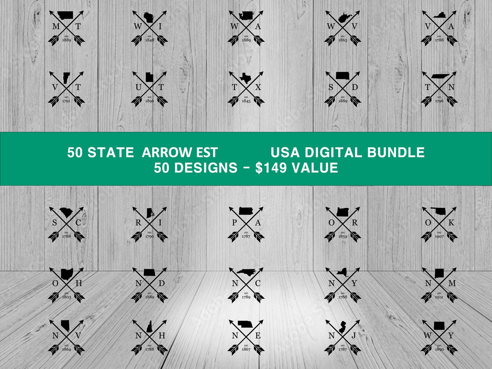 50 State Arrows Est Digital File Download Svg, Png, Pdf - Etsy
