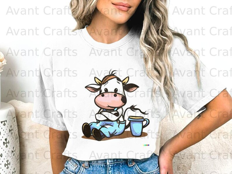 Cartoon Cow Drinking Coffee Digital File Download Jpeg, Png, Pdf - Etsy