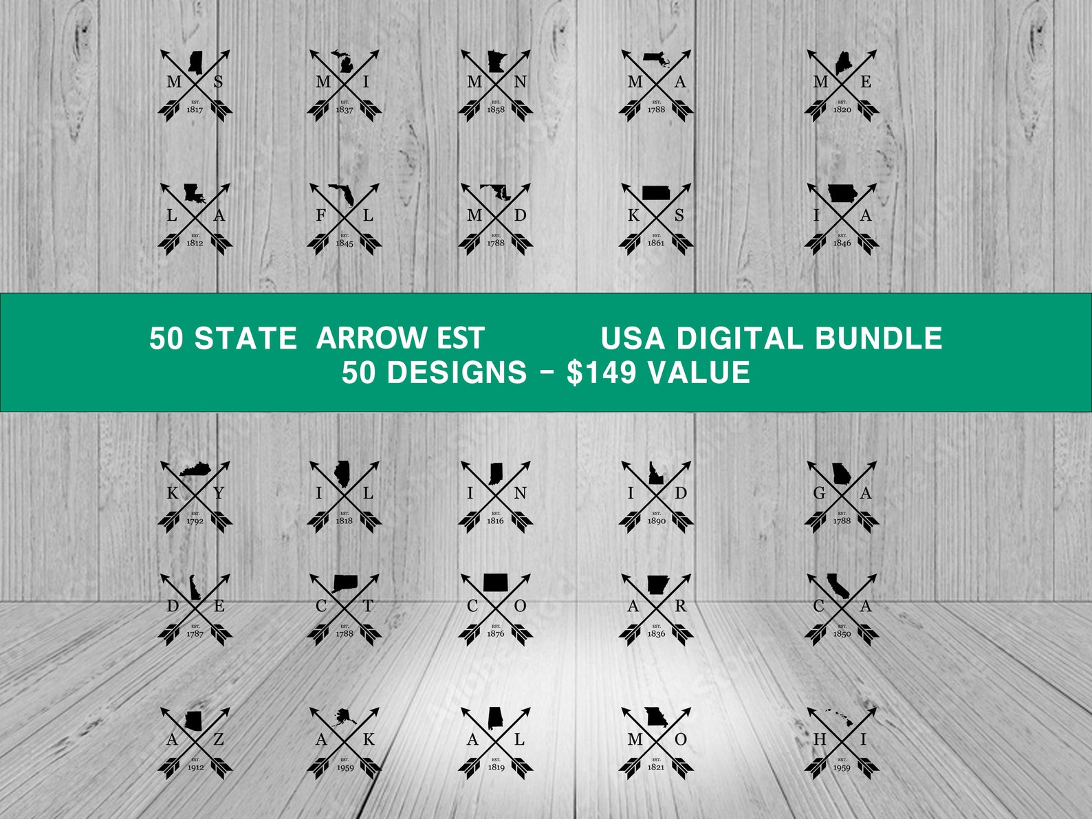 50 State Arrows Est Digital File Download Svg, Png, Pdf - Etsy