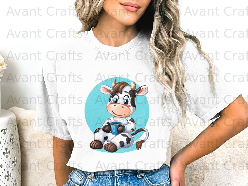 Cartoon Cow Drinking Coffee Digital File Download Jpeg, Png, Pdf - Etsy