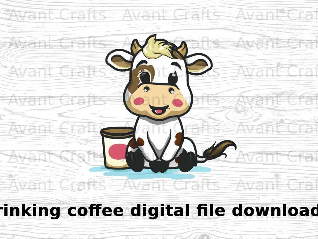 Cartoon Cow Drinking Coffee Digital File Download Jpeg, Png, Pdf - Etsy