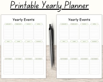 Yearly Planner Yearly Printable Year at a Glance New Year Resolution A4 ...