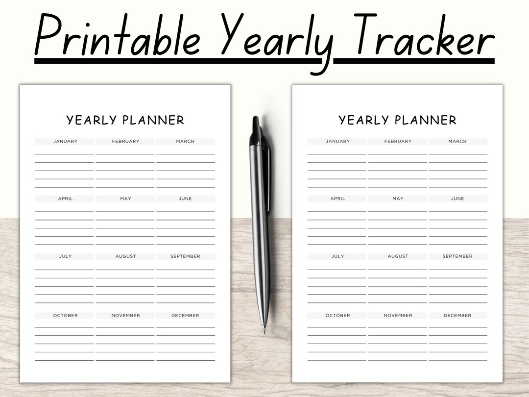 Yearly Planner Yearly Printable Year at a Glance New Year Resolution A4 ...