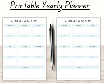 Yearly Planner Yearly Printable Year at a Glance New Year Resolution A4 ...