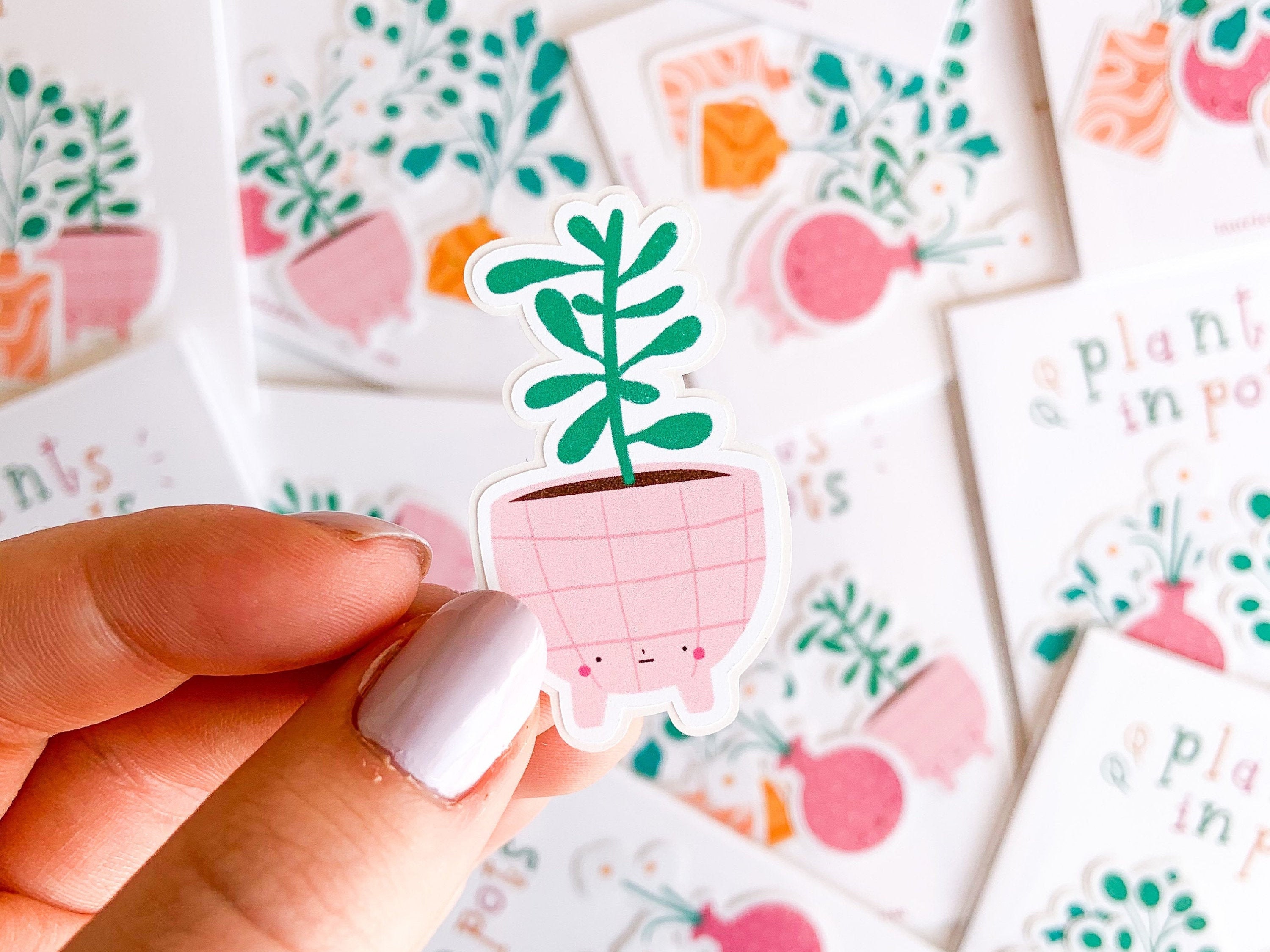 Cute Plants in Pots Sticker Pack 4 Die Cut Botanical Sticker | Etsy