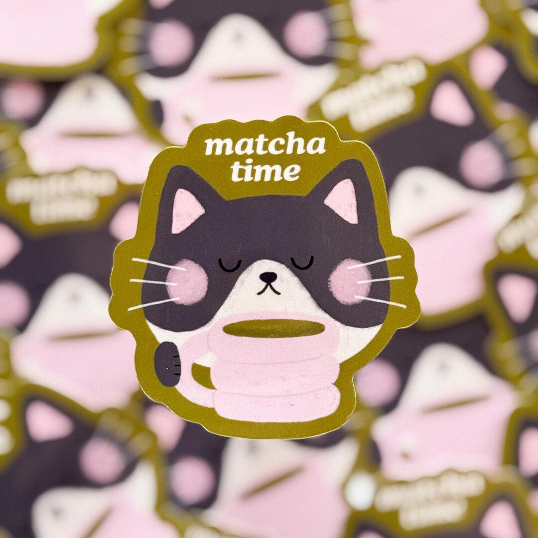 Matcha Cat Vinyl Sticker – Tuxedo Cat – Matcha Tea Lover Gift – Cute ...
