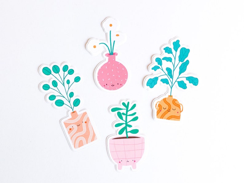 Cute Plants in Pots Sticker Pack 4 Die Cut Botanical Sticker - Etsy