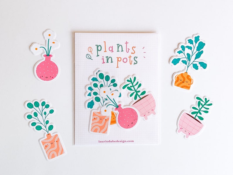 Cute Plants in Pots Sticker Pack 4 Die Cut Botanical Sticker - Etsy