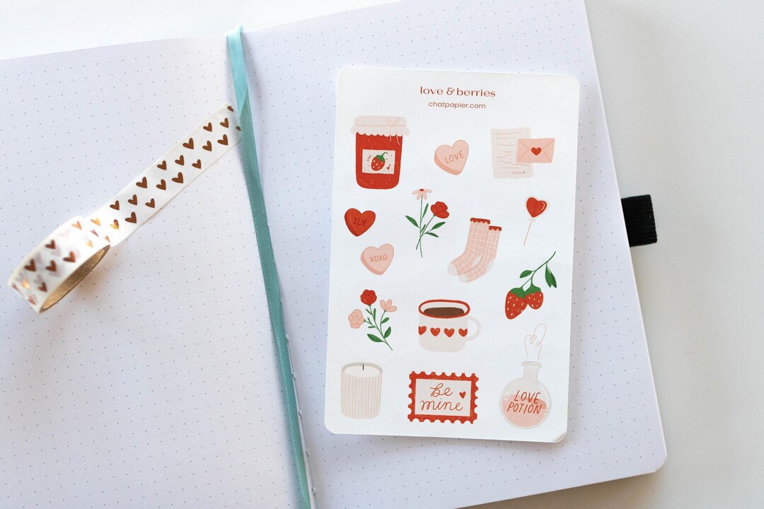 Valentine's Day Sticker Sheet Love & Berries, Cute Decorative Planner ...